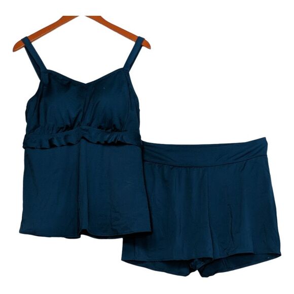 Denim&Co | Swim | Set Of 2 Denim Co Beach Ruffled Layers Tankini Shorts ...